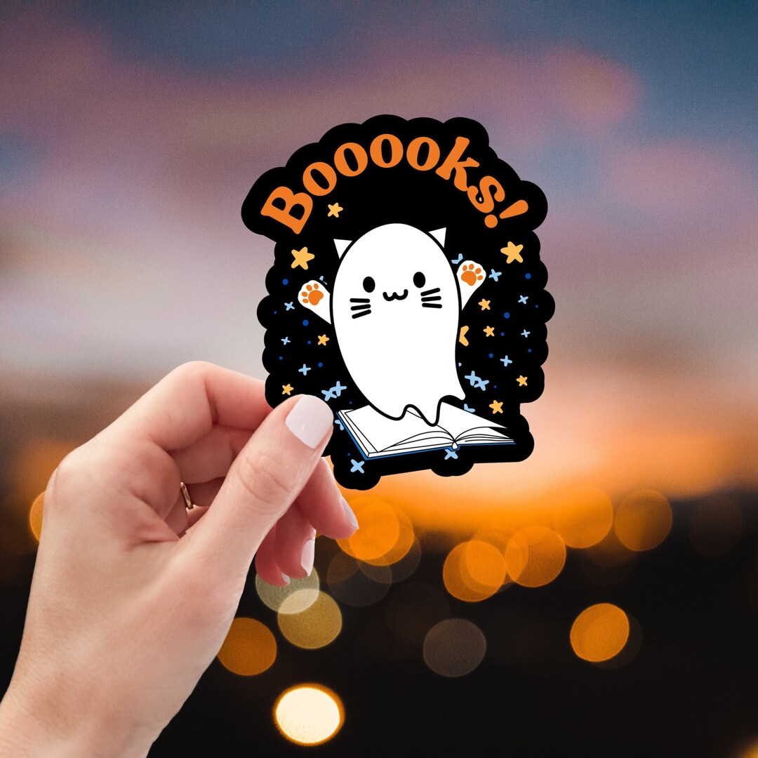 Spooky Ghost Reading Sticker: Halloween Book Lover Vinyl Decal - Etsy