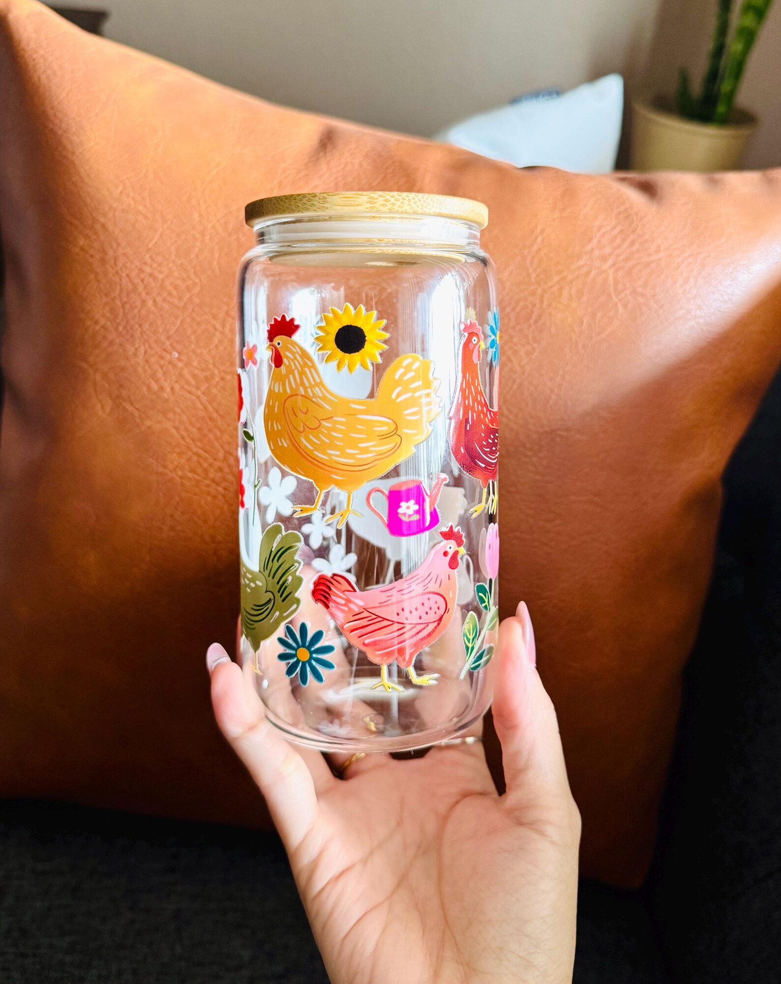 Chicken Glass Cup Gift, Farm Chicken Glass Can, Chicken Theme Gift for ...