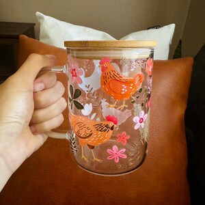 Cute Chicken Glass Cup, Chicken Gift Idea, Cottagecore Glass Cup, Farm ...