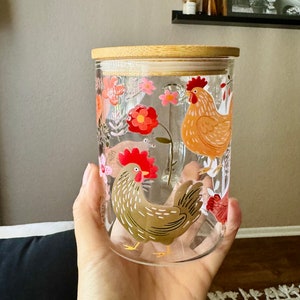 Cute Chicken Glass Cup, Chicken Gift Idea, Cottagecore Glass Cup, Farm ...