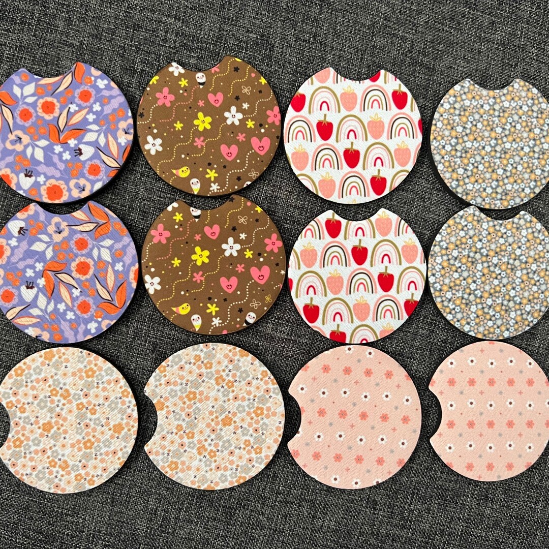 Cute Car Coasters, Car Cupholder Coasters, Boho Floral Coasters, Retro ...