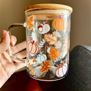 Cute Fall Iced Coffee Glass Cup, Pumpkin Iced Coffee Cup, Fall Glass ...