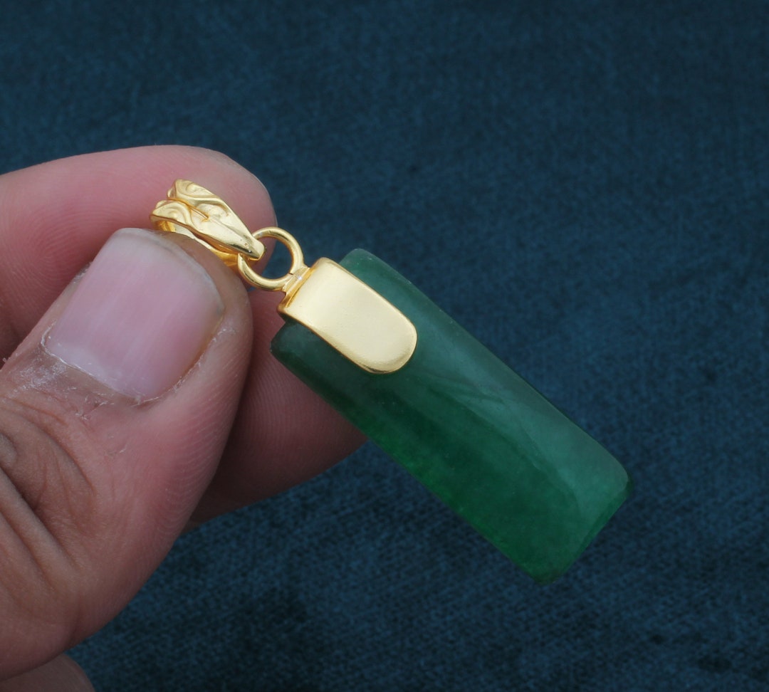 Rectangle Green Jade Pendant: 14K Gold Plated Brass Statement Pendant ...