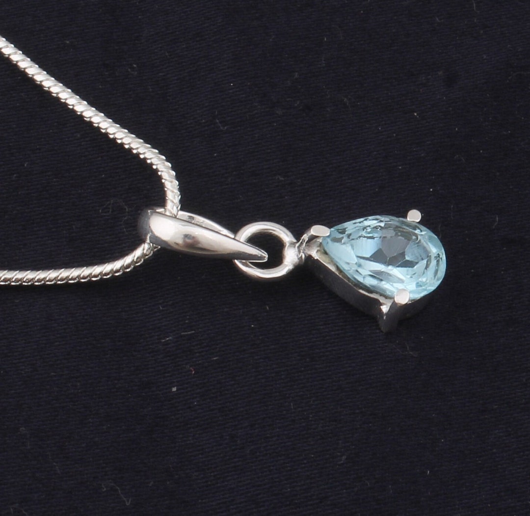 Blue Topaz Quartz Pear Shape Stone Sterling Silver Pendant for Women ...