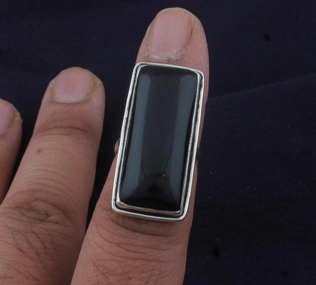 Black Onyx Rectangle Ring - 925 Sterling Silver Handmade Ring - Etsy