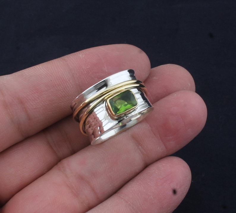 Peridot Spinner Ring: 925 Sterling Silver, Handmade Honey Bee Design - Etsy