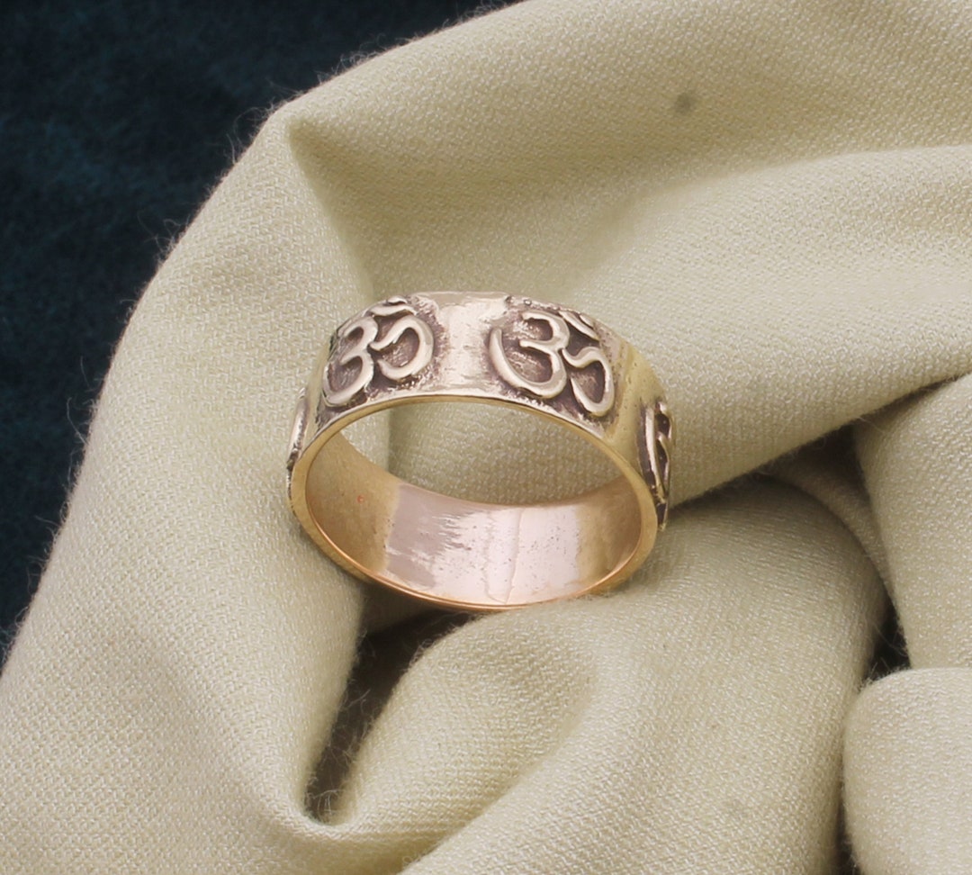 Om Ring, Wide Brass Ring, Eternity Band, Lucky Ring, Hinduism Symbol ...
