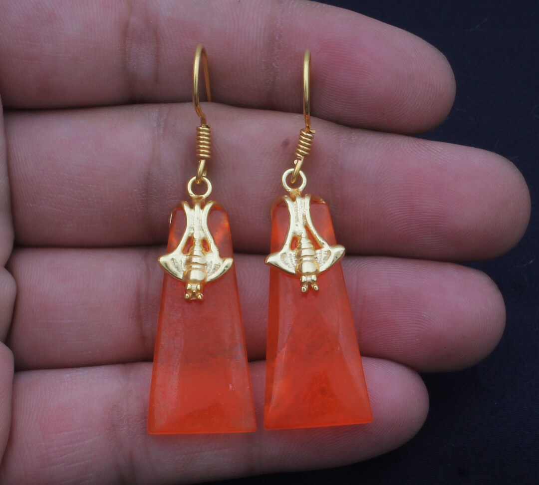 Handmade Honey Bee Orange Jade Earrings: 14k Gold Plated - Etsy
