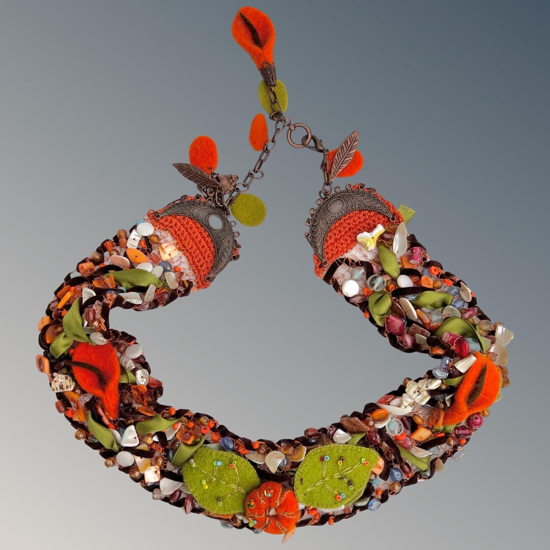 Vintage From 90’s Handmade Bespoke Copper Wire Felted Wool and Beads ...