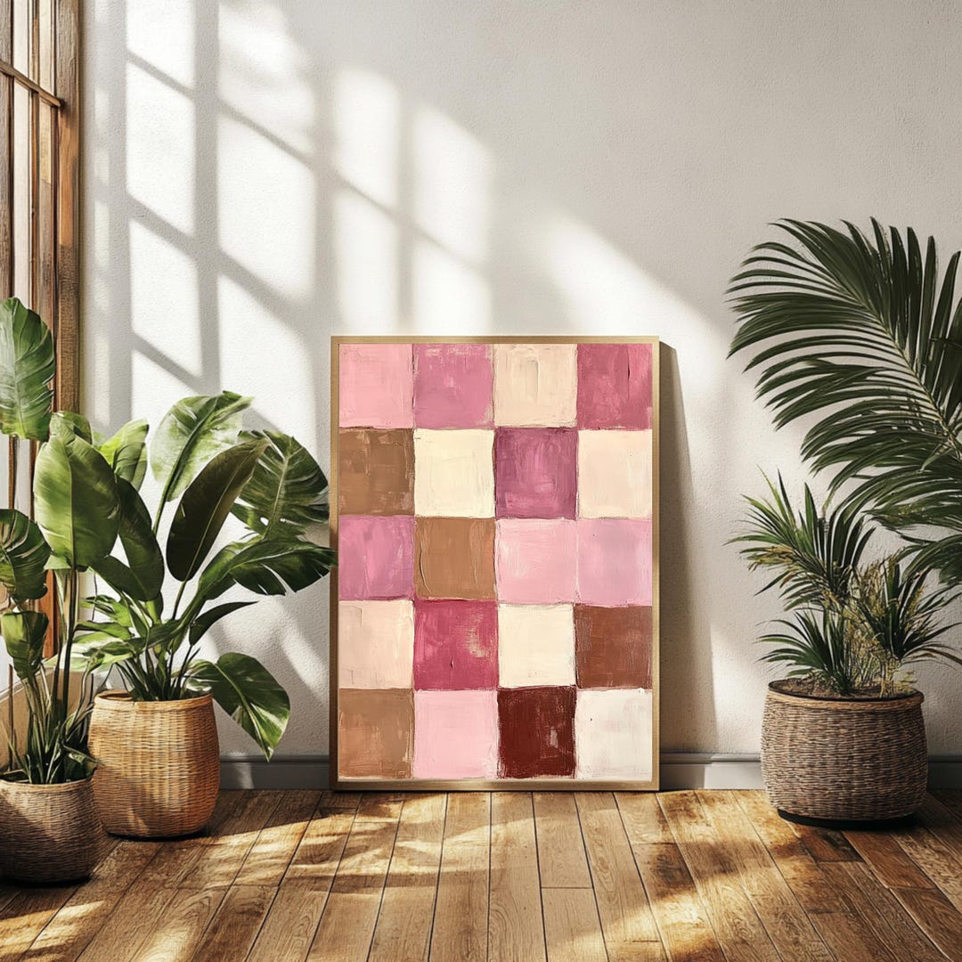 Pink Checkers Wall Art Print – Funky Candy Dopamine Decor, Retro ...