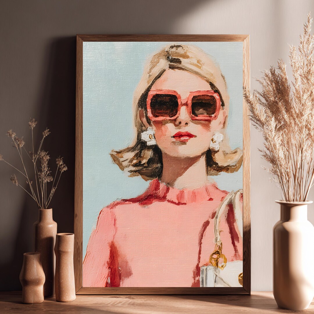 Maximalist Fashion Portrait Poster – Retro Woman Art With Sunglasses ...