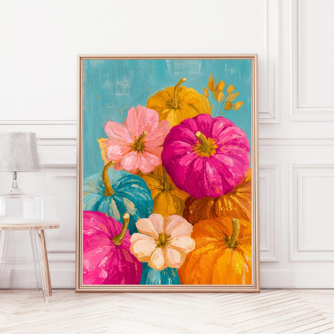 Colorful Pumpkins Poster, Dopamine Decor Maximalist Wall Art, Funky ...