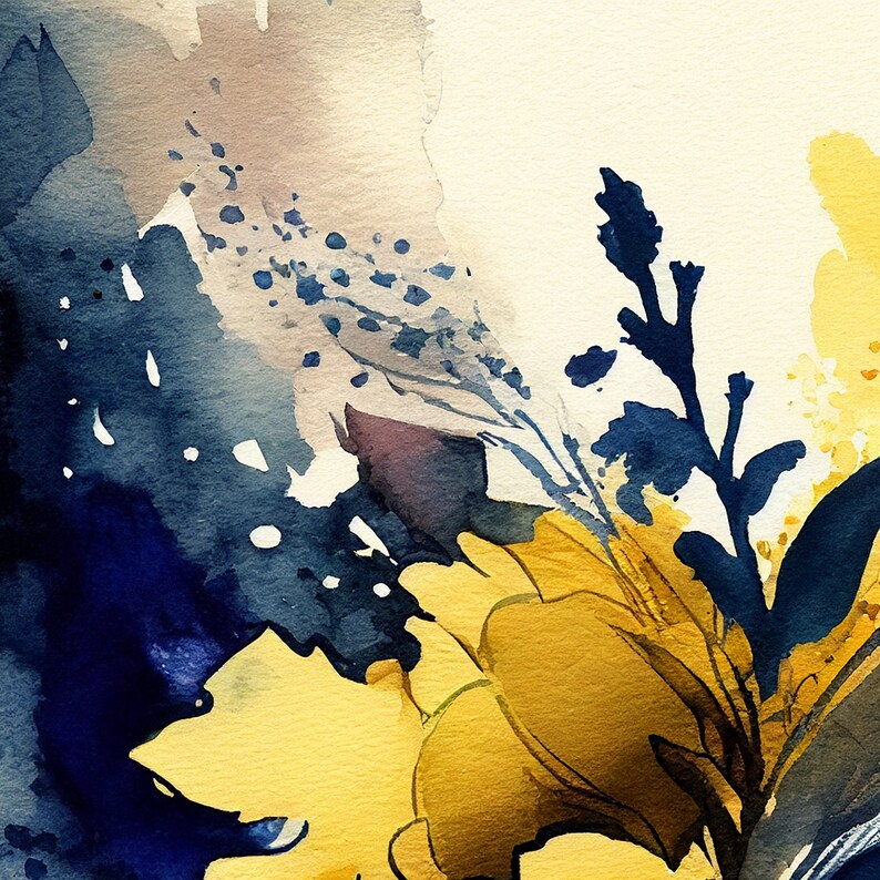 Abstract Flowers, Blue and Yellow Color - Set of 3 Printable ...