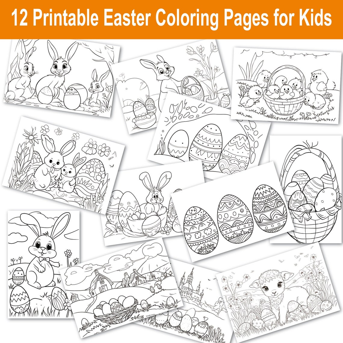 12 Easter Spring Coloring Page Set - Instant Download - Easter ...