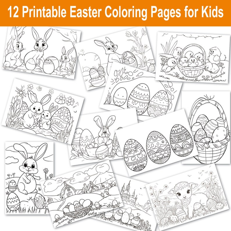 12 Easter Spring Coloring Page Set - Instant Download - Easter ...