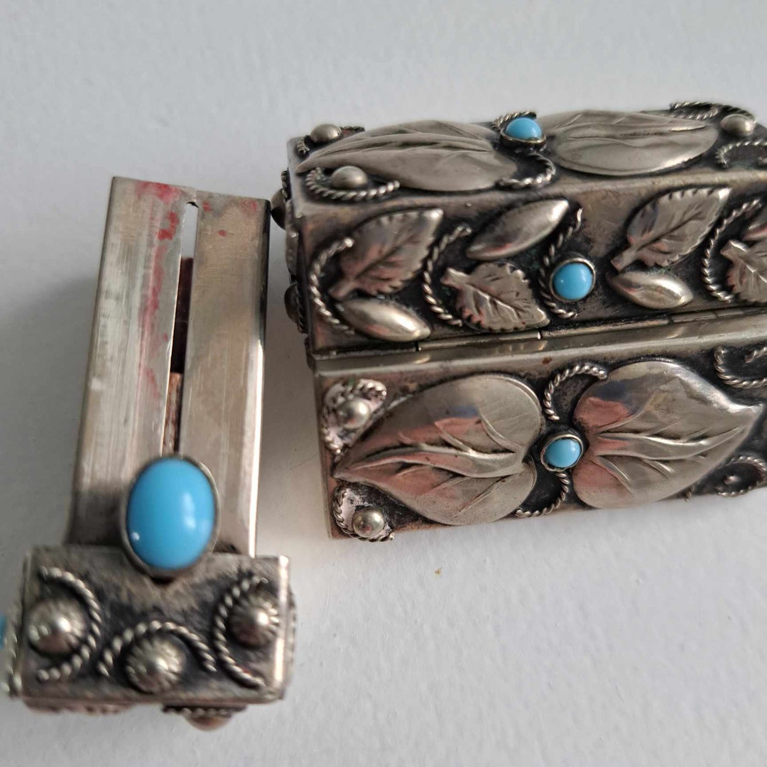 Silver, Antique Lipstick Case With Turquoises - Etsy