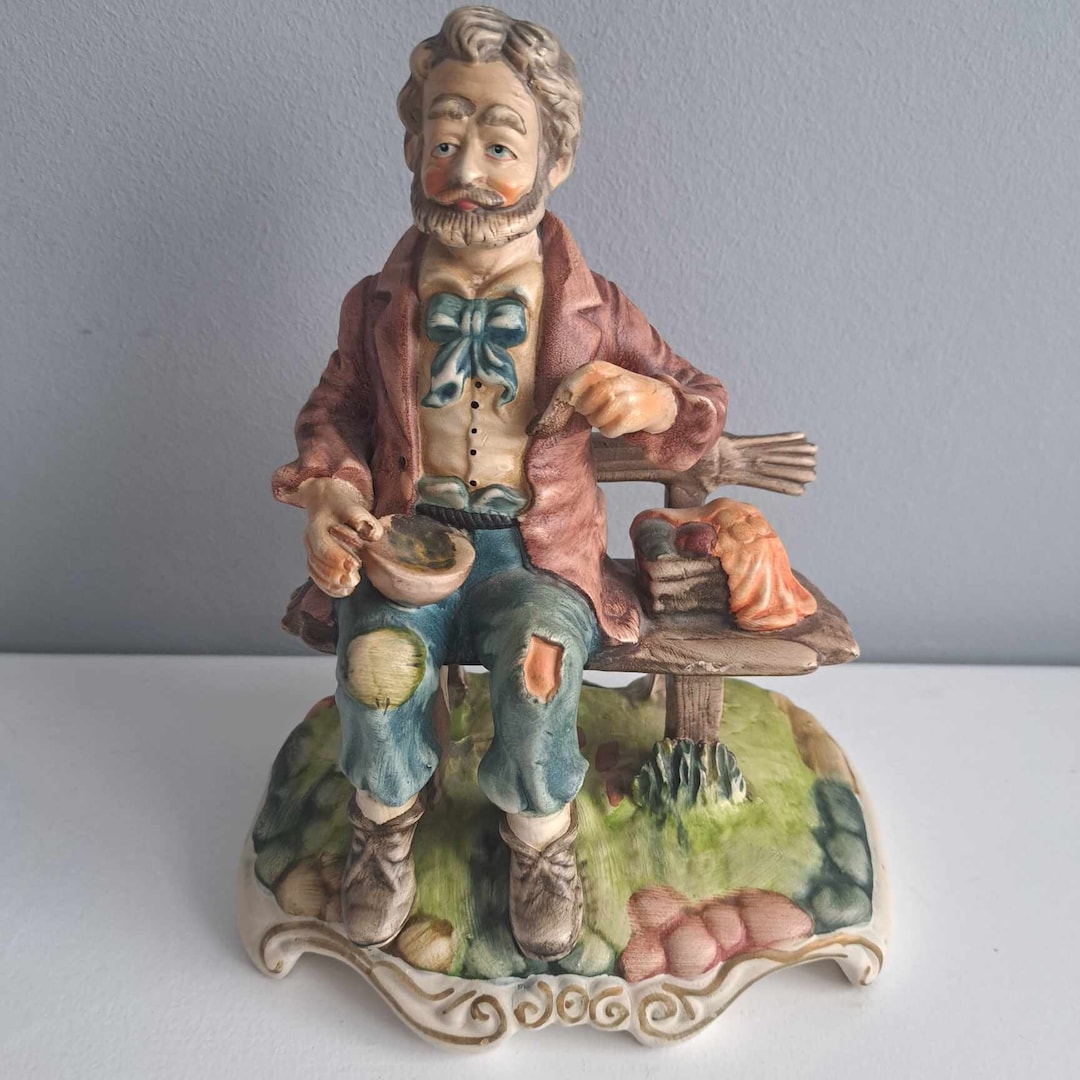 Figurine in a Capodimonte Style 'old Man Having a Picnic on a Bench' - Etsy