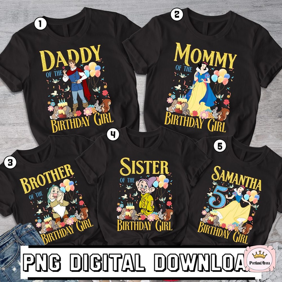 Personalized Snow White and 7 Dwarfs Family Birthday Png, Birthday Girl ...