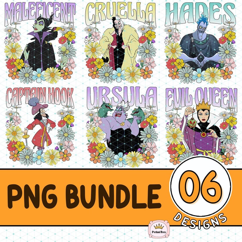 Retro Floral Villains PNG Bundle Villains Characters Digital - Etsy