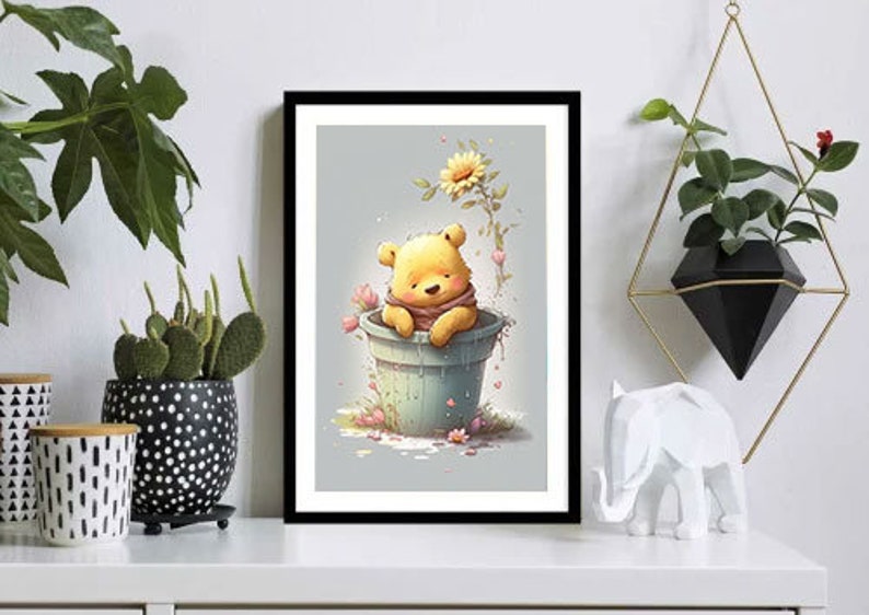 Chibi Poster of Winnie the Pooh Taking a Bath in a Pot Surrounded by ...