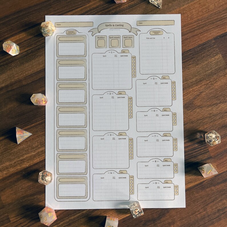 Printable 5E Character Sheet | Minimalist Neutral | 7 Page PDF + Ornate ...