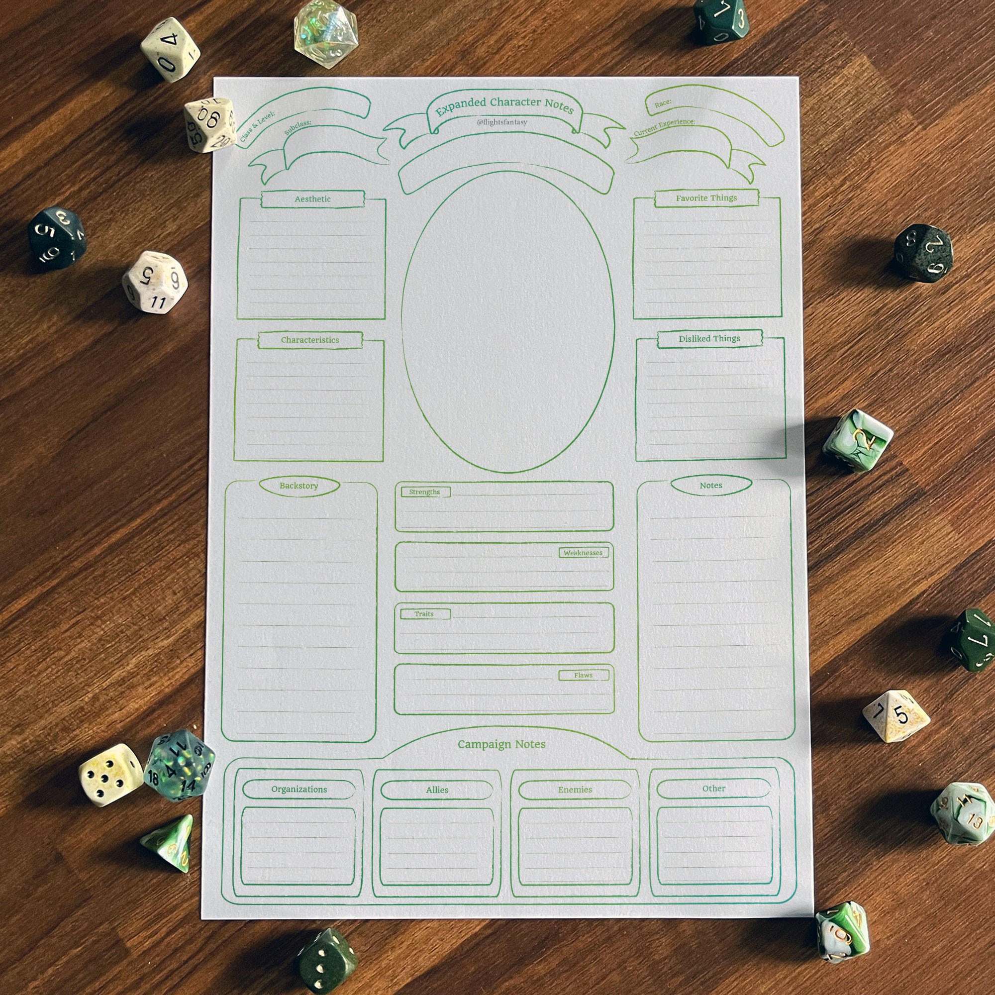 Printable 5E Character Sheet | Minimalist Green | 5 Page PDF | D&D - Etsy