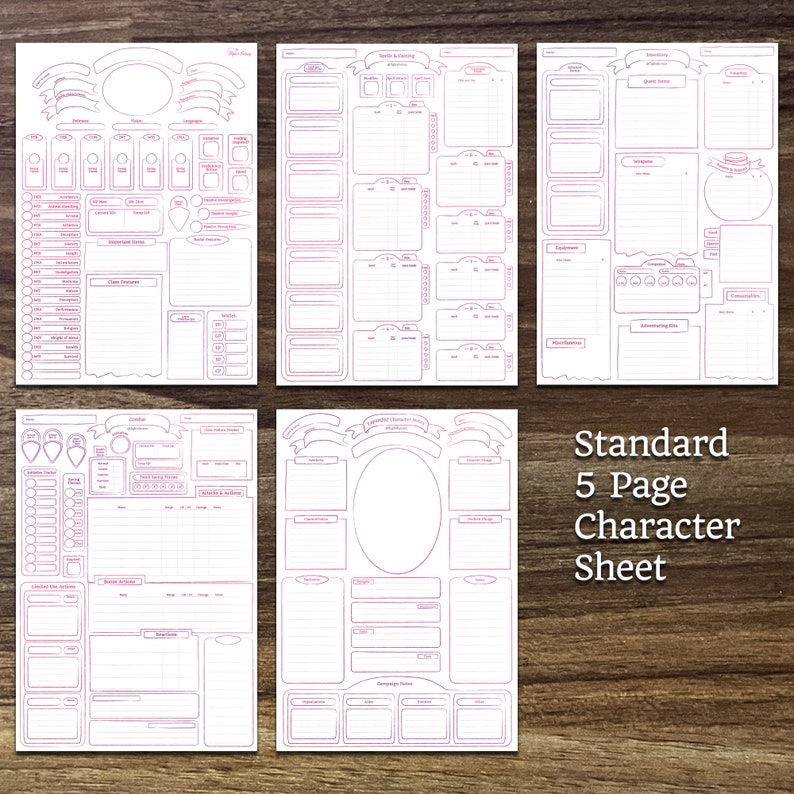 Printable 5E Character Sheet | Minimalist Pink | 5 Page PDF | D&D - Etsy