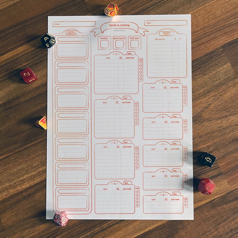 Printable 5E Character Sheet | Minimalist Red/orange | 7 Page PDF ...