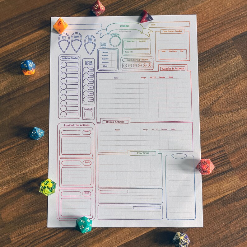 Printable 5E Character Sheet Minimalist Rainbow 7 Page PDF Mushroom ...
