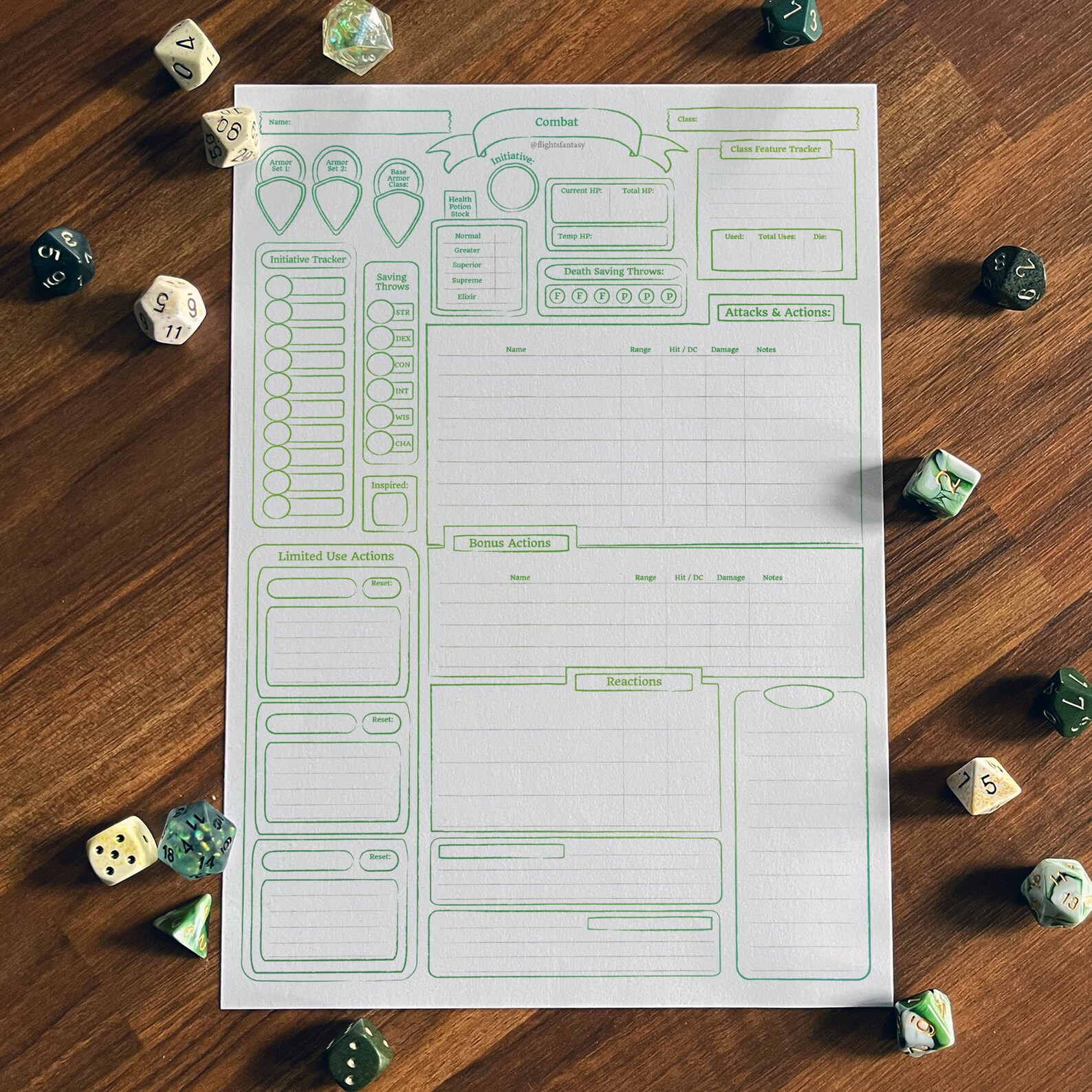 Printable 5E Character Sheet | Minimalist Green | 5 Page PDF | D&D - Etsy