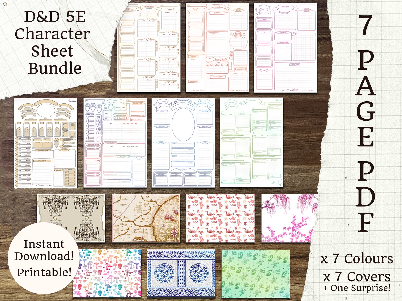 FULL SET | Printable 5E Character Sheets | Minimalist | 7 X 7 Page Pdfx ...