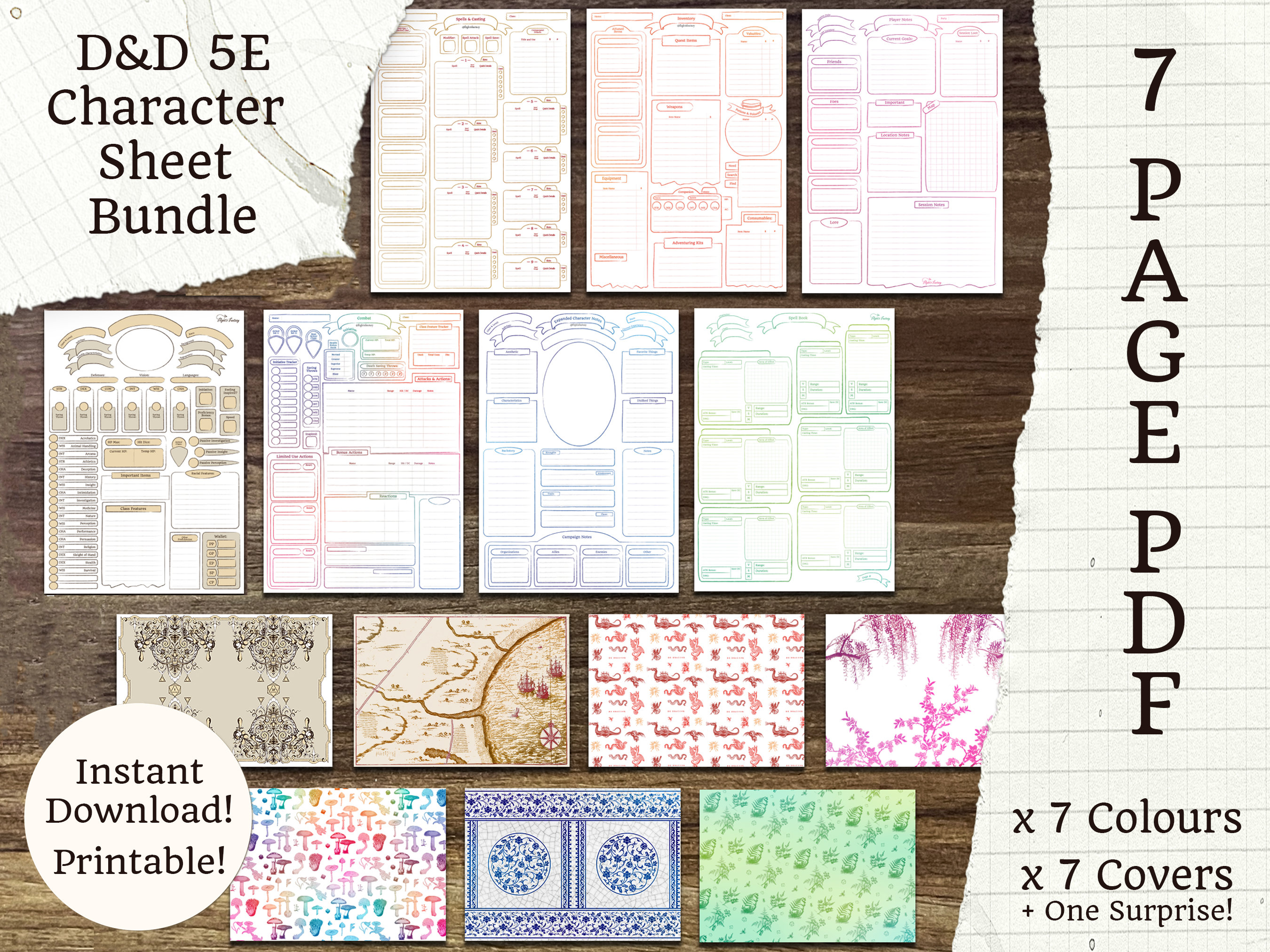 FULL SET | Printable 5E Character Sheets | Minimalist | 7 X 7 Page Pdfx ...