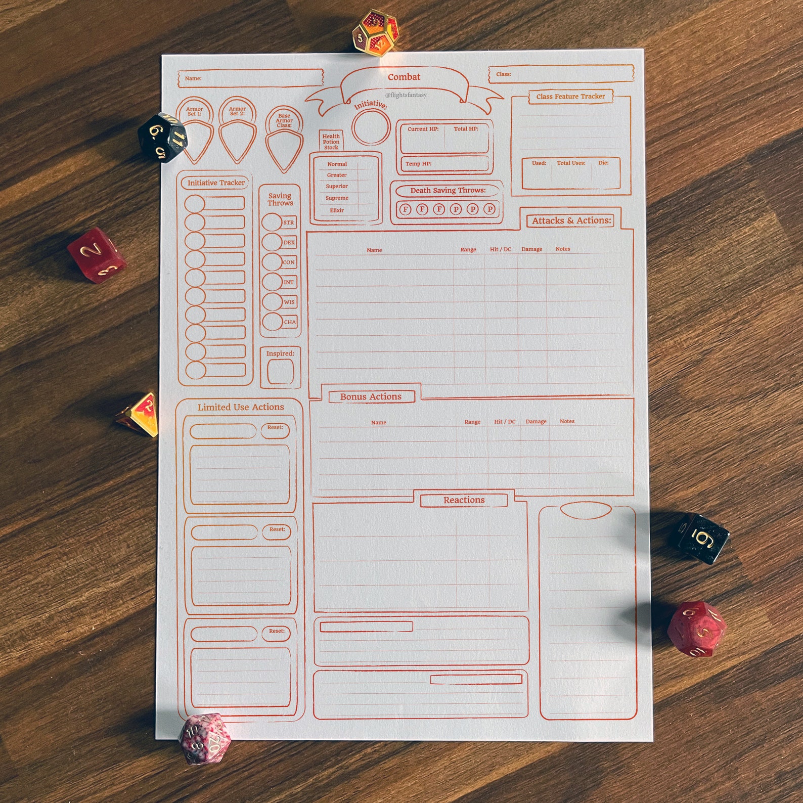Printable 5E Character Sheet | Minimalist Red/orange | 7 Page PDF ...
