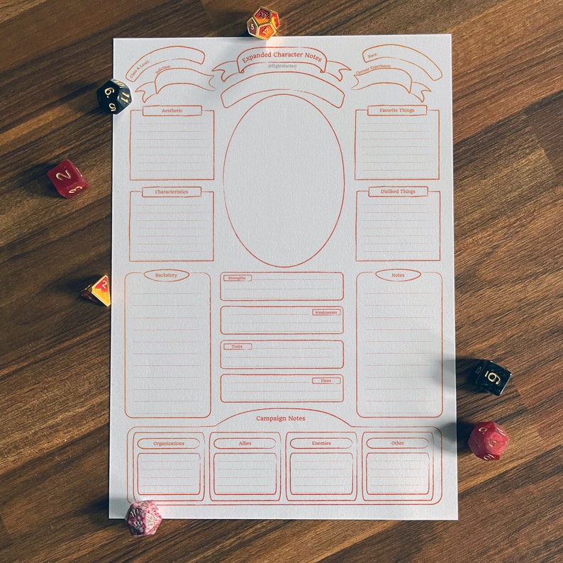 Printable 5E Character Sheet Minimalist Red/orange 7 Page PDF Dragons ...
