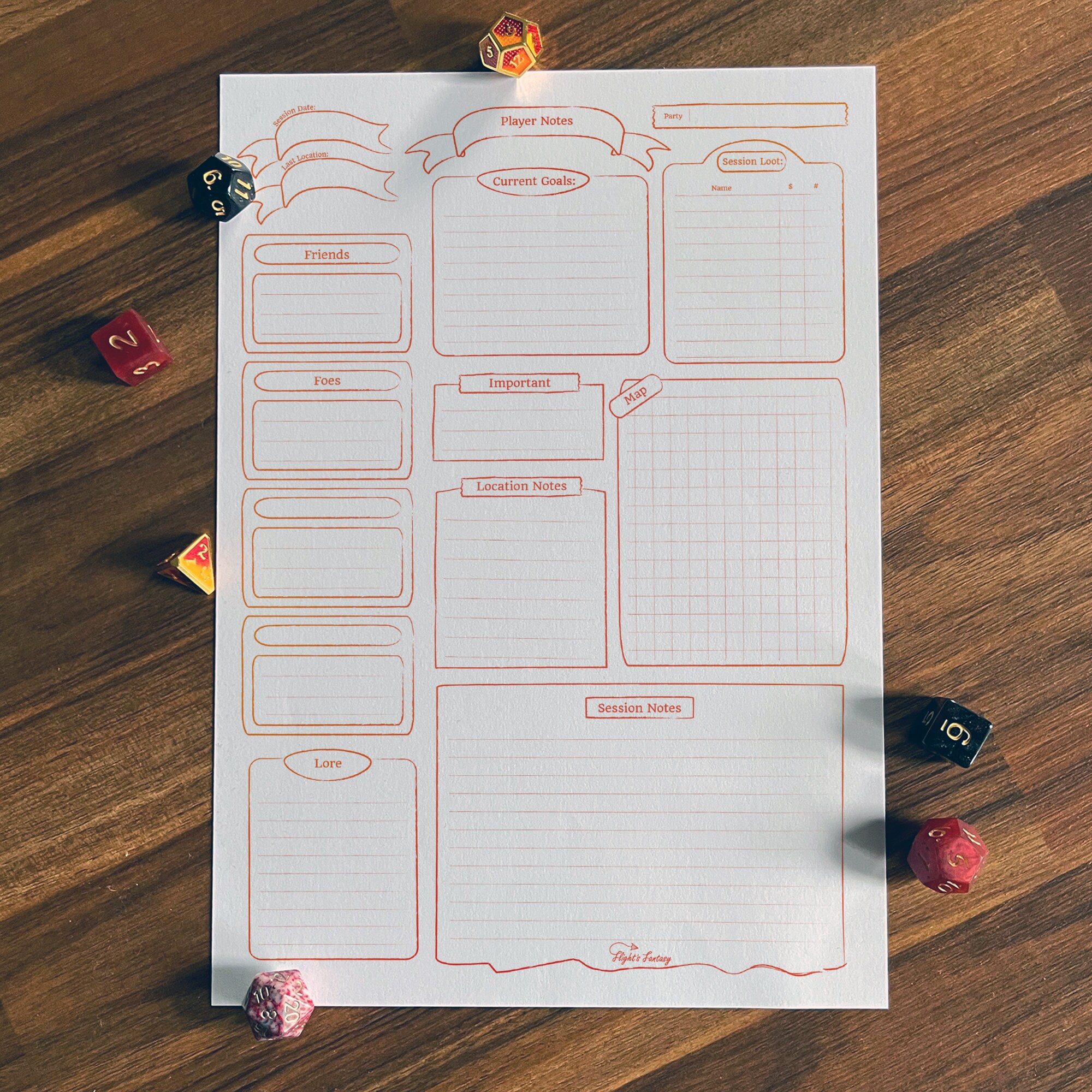 Printable 5E Character Sheet Minimalist Red/orange 7 Page PDF Dragons ...