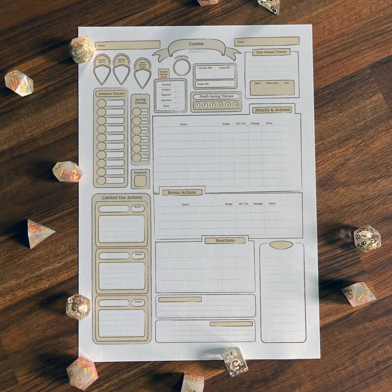 Printable 5E Character Sheet | Minimalist Neutral | 7 Page PDF + Ornate ...