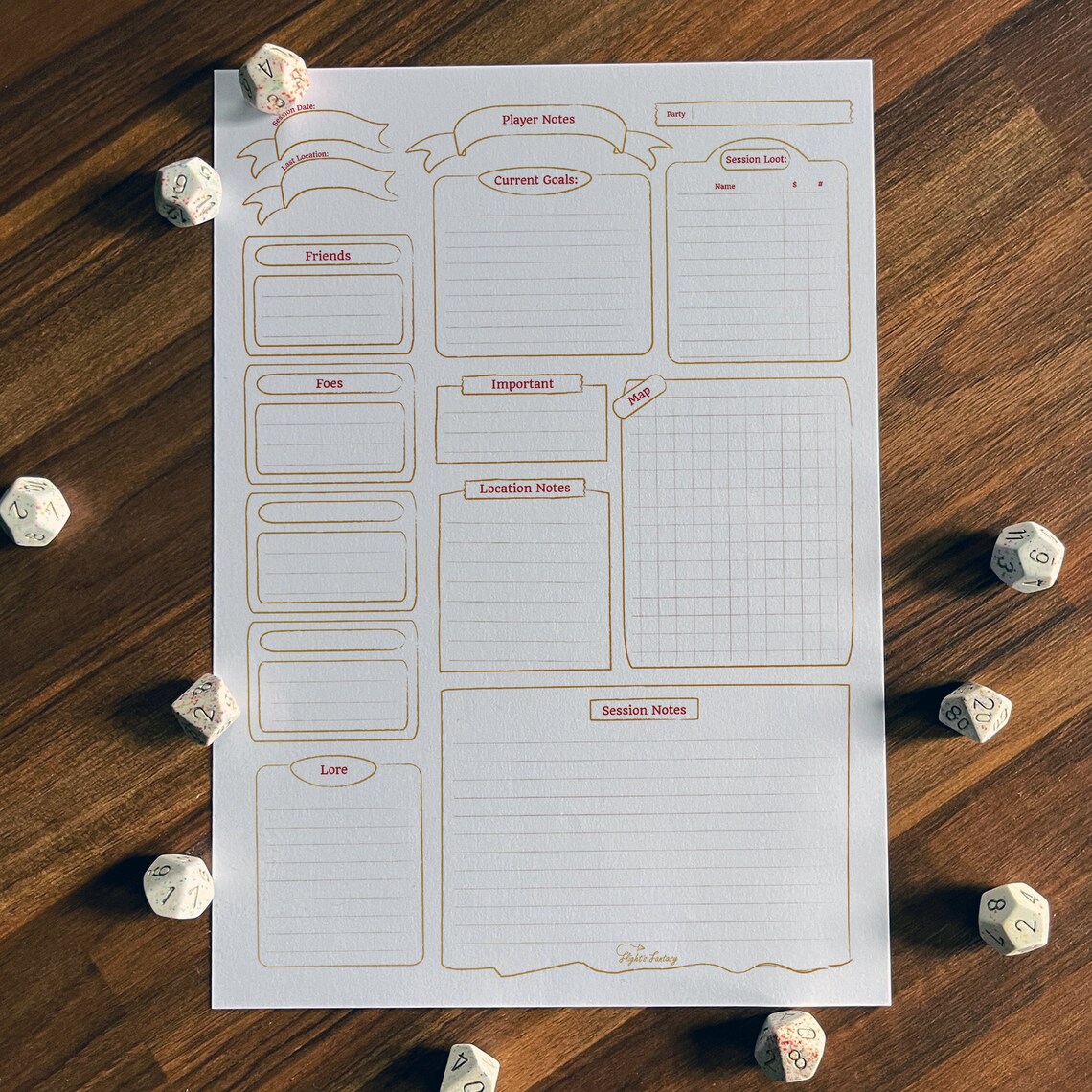 Printable 5E Character Sheet Minimalist Gold 7 Page PDF Map Cover D&D ...