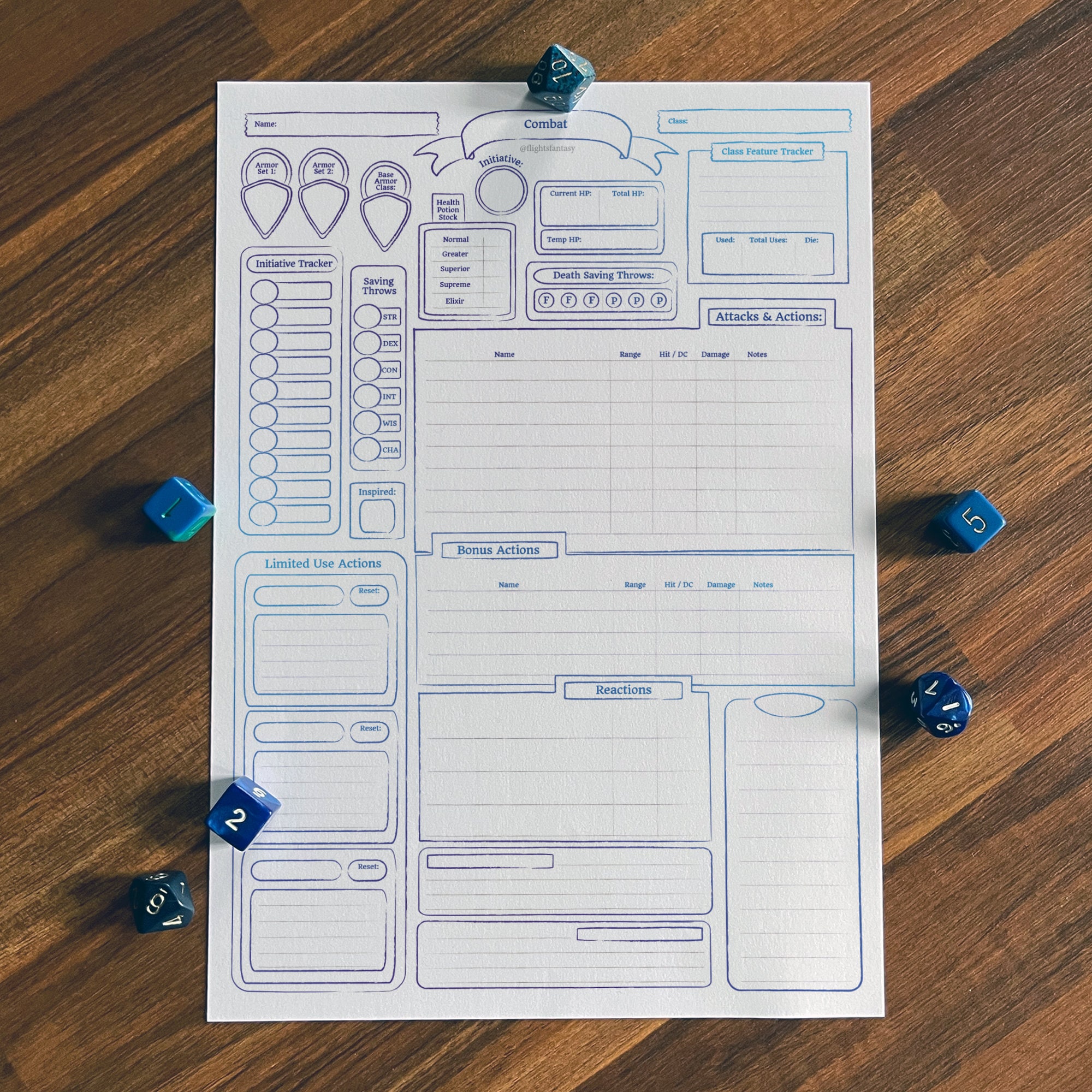 Printable 5E Character Sheet | Minimalist Blue | 5 Page PDF | D&D - Etsy