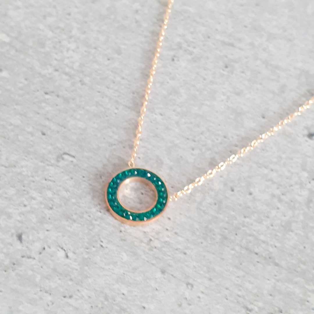 New Gold Stainless Steel Necklace, Round Openwork Military Dark Green ...