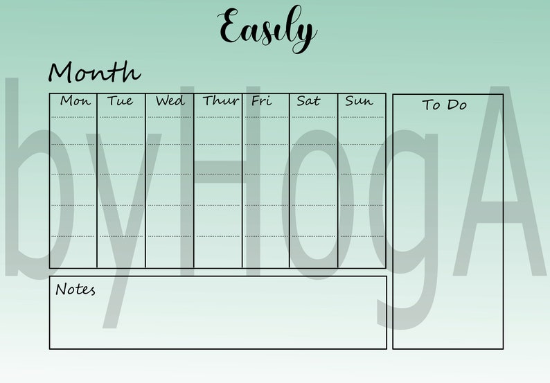 Calendar Printable Simple Calendar A4 - Etsy