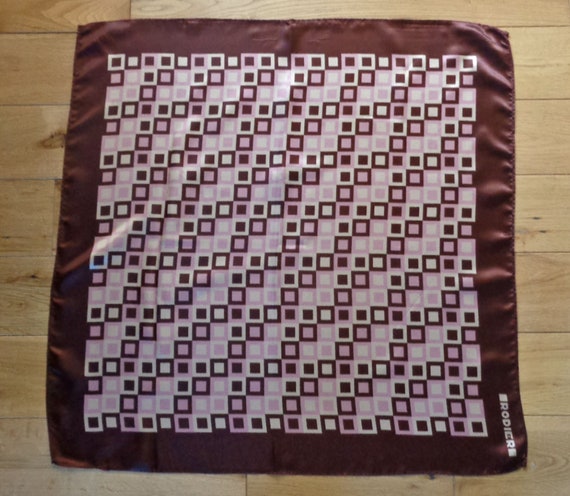 Rodier scarf, Op Art geometric squares, brown ivory p… - Gem