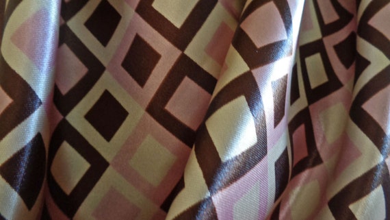 Rodier scarf, Op Art geometric squares, brown ivory p… - Gem