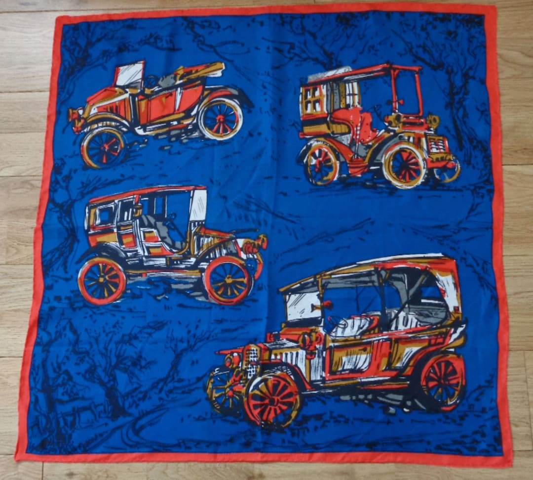 Vinage Cars Silk Scarf, Blue and Red Classic Cars - Etsy