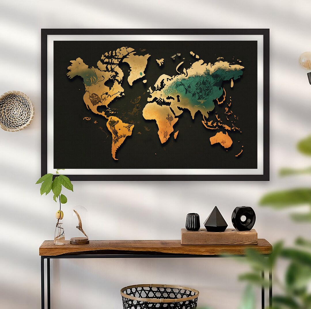 World Map Print Poster Worldmap Wall Art Decoration Caribbean - Etsy