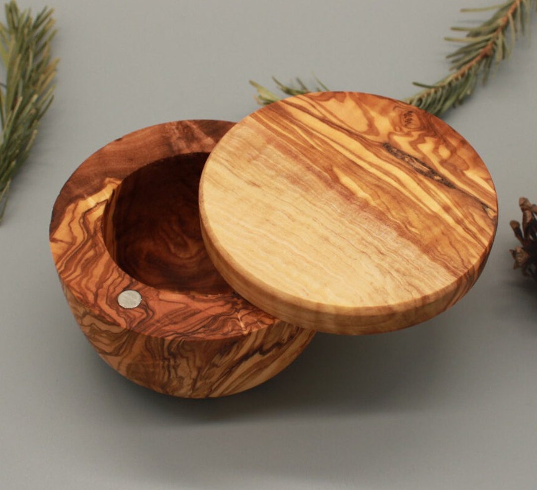 Salt Container Made of Olive Wood / Salt Cellar With Magnetic Lid / Ø ...