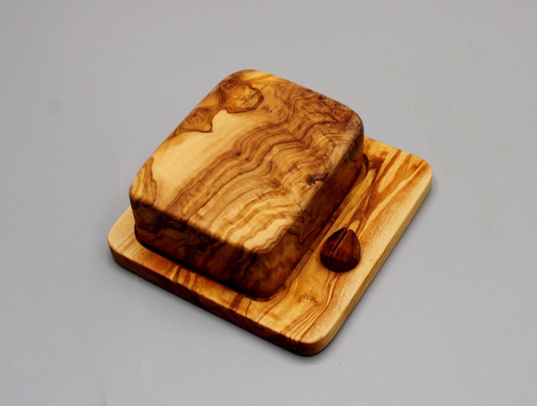 Olive Wood Butter Dish With Knife Holder, 250g Piece of Butter ...