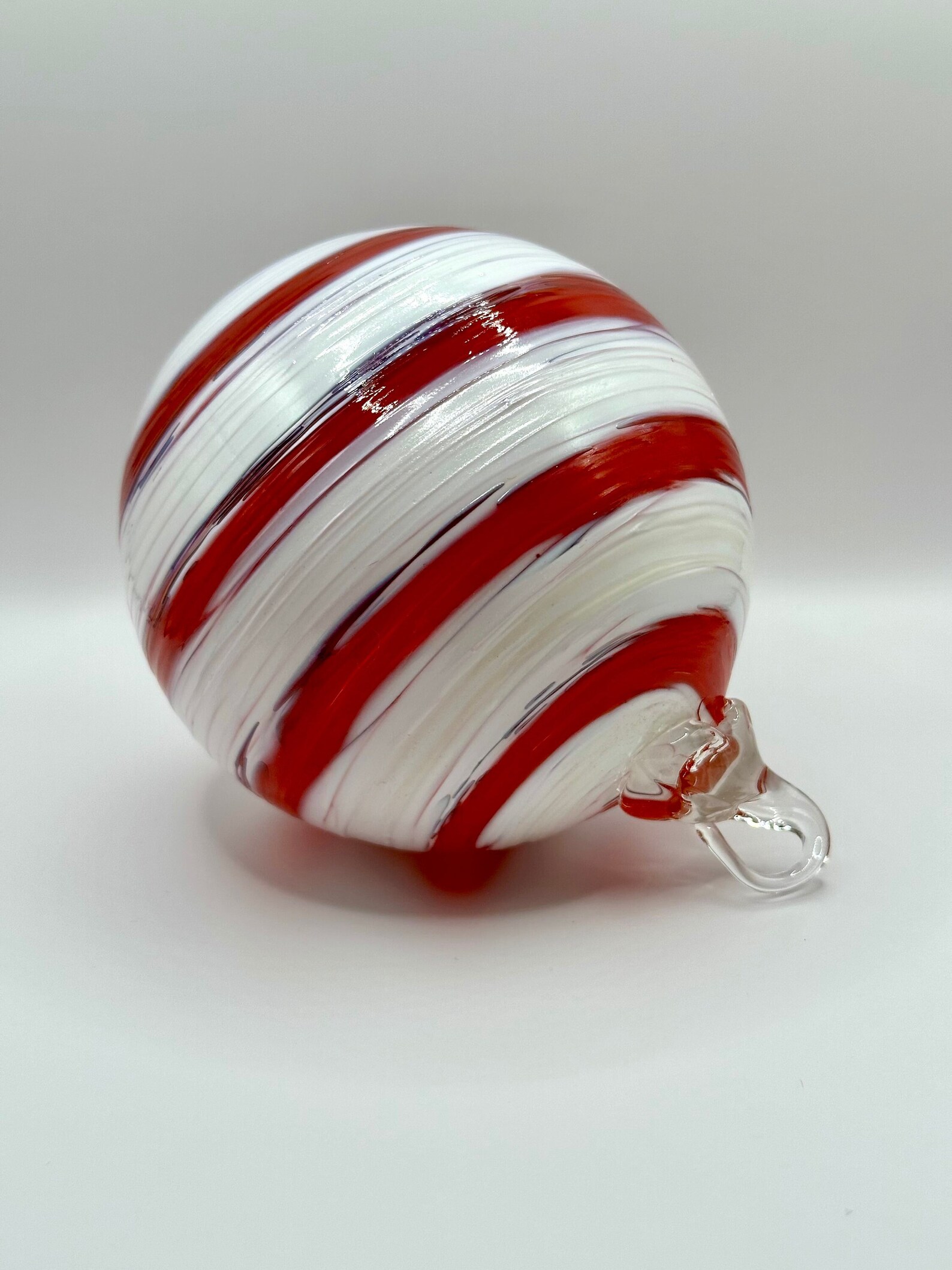 Hand Blown Glass Ornament: Christmas Holiday Candy Cane White and Red ...