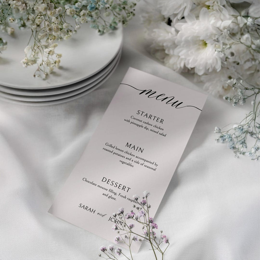 Minimalist DIY Menu Template, Menu Card Template, Flower Wedding Menu ...