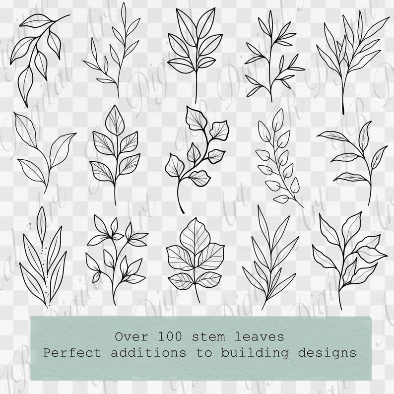 200+ Leaves Procreate Bundle, Tattoo Stencil Designs, Botanical Designs ...
