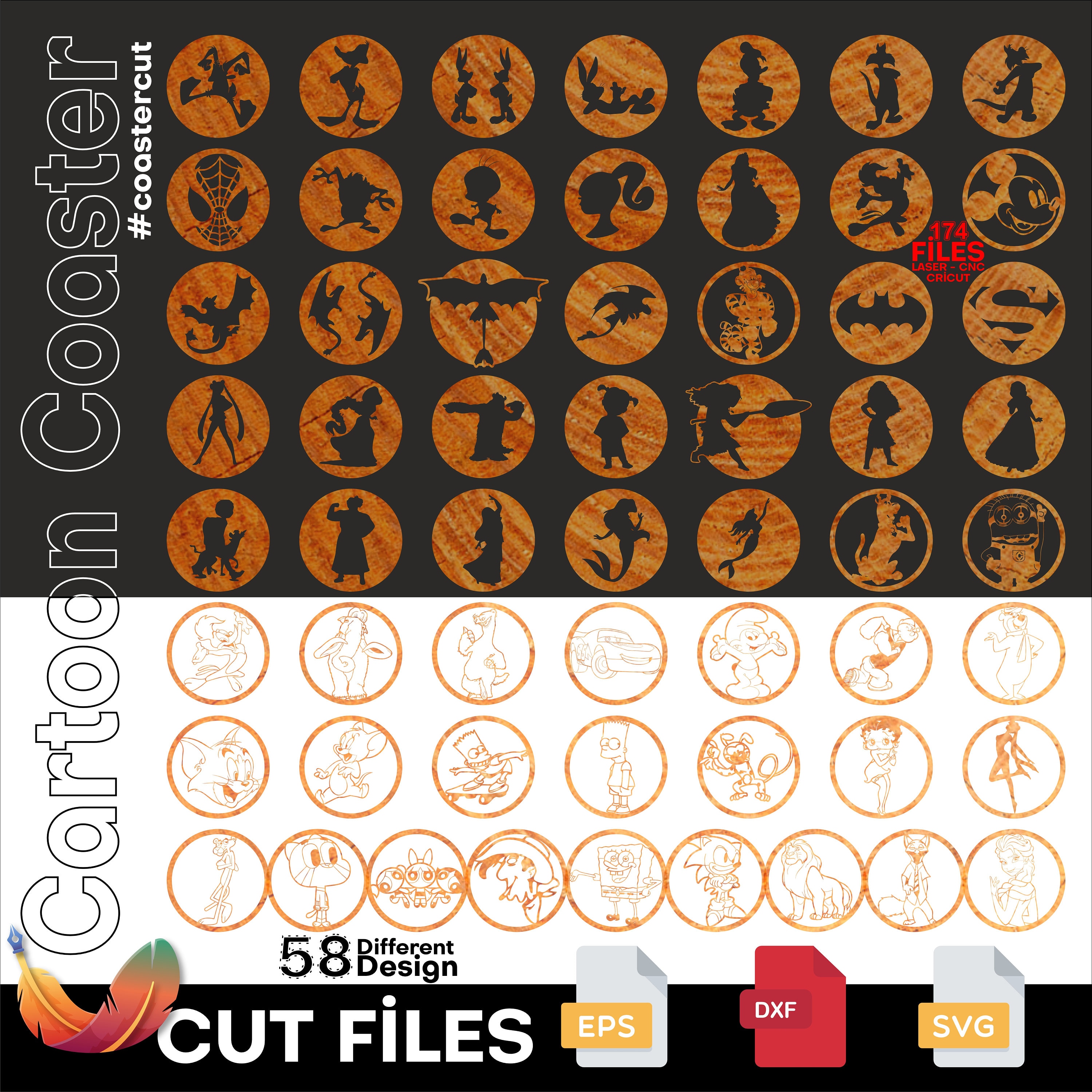 Cartoon Coaster Svg Bundle DXF EPS, Drink Coaster Svg, Coffee Coaster ...